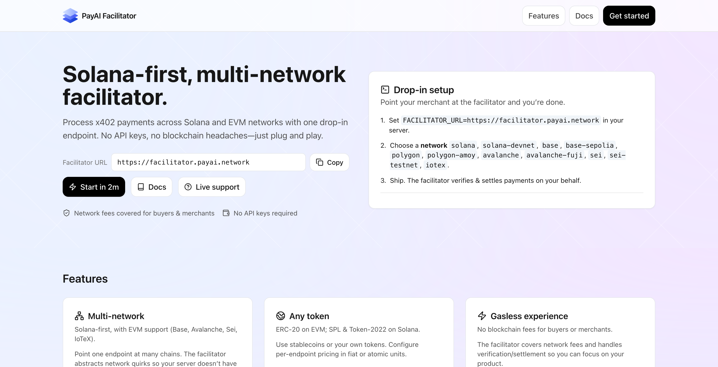 PayAI Facilitator — Solana‑first, multi‑network facilitator.